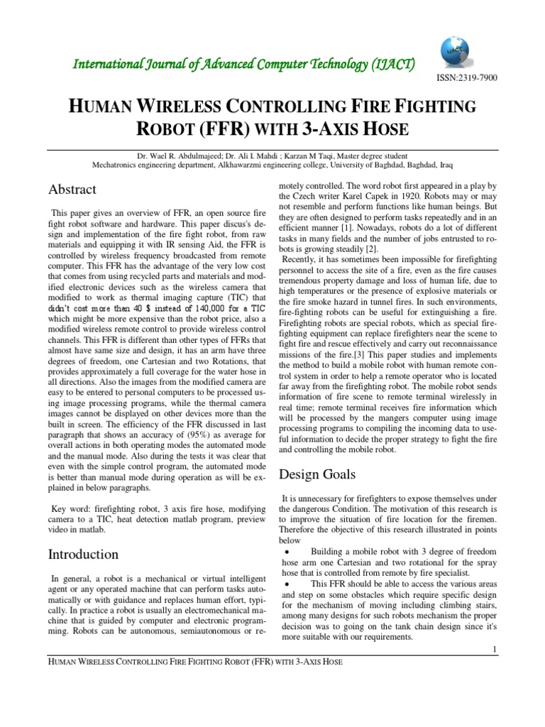 Wireless 3-Axis Fire Hose Robot Uses Thermal Camera | PDF | Robot ...