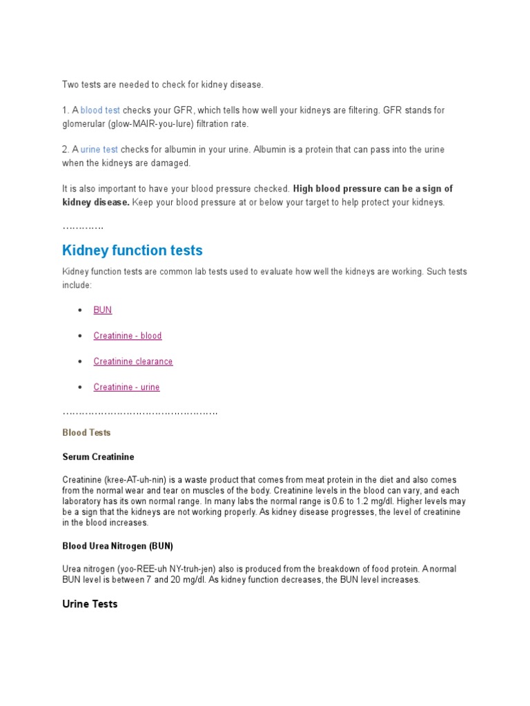 Kidney Disease Testing: Blood & Urine Tests | PDF | Science & Mathematics