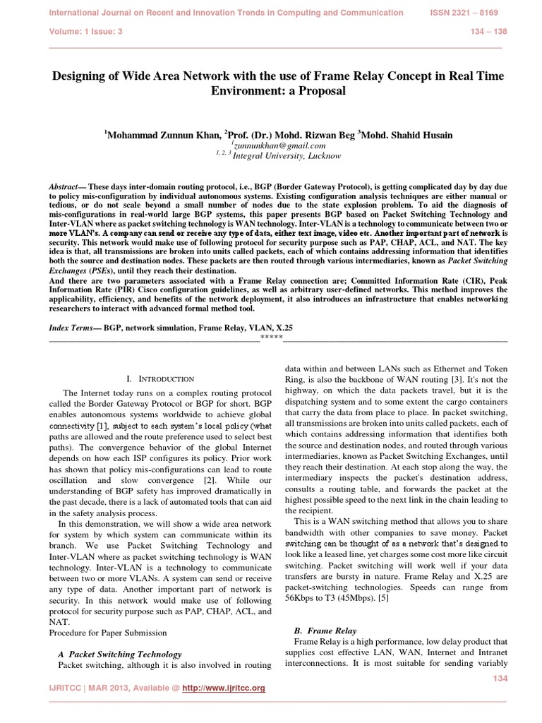 Designing of Wide Area Network With The Use of Frame Relay Concept in Real Time Environment - A ...