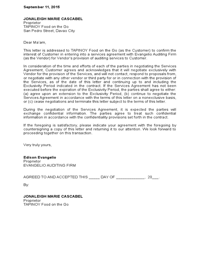 Letter of Intent . | Audit | Accounting