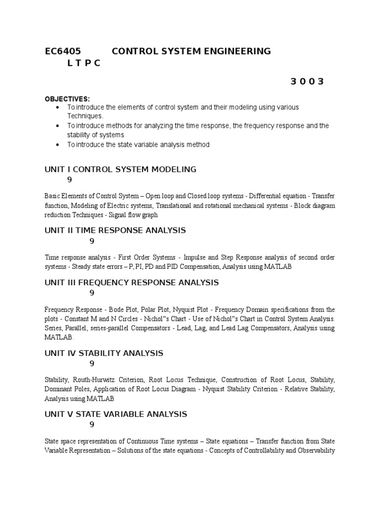 Ec6405control System Engineering Syllabus | PDF | Control Theory ...