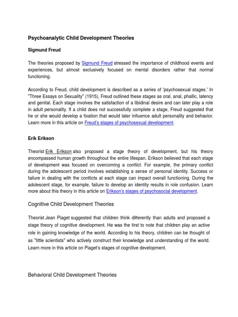 Psychoanalytic Child Development Theories | PDF | Child Development ...