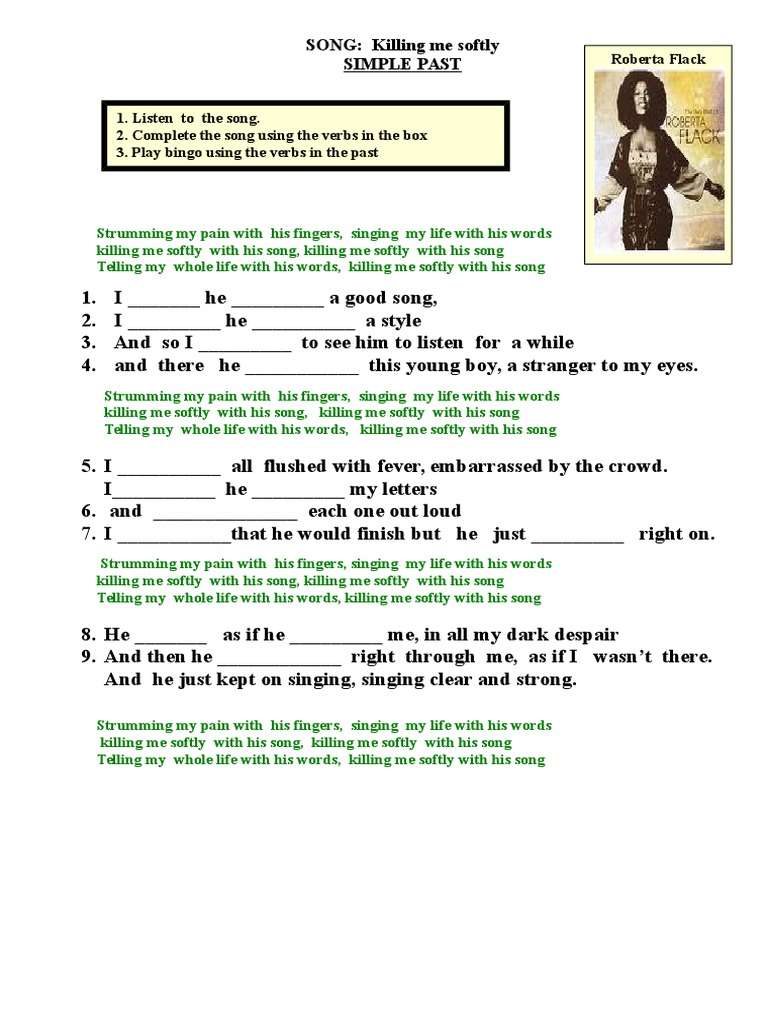 Killing Me Softly With His Song - Simple Past Verbs | PDF | Art | Poetry