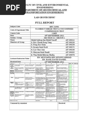 Unconfined Compression Test Lab Report