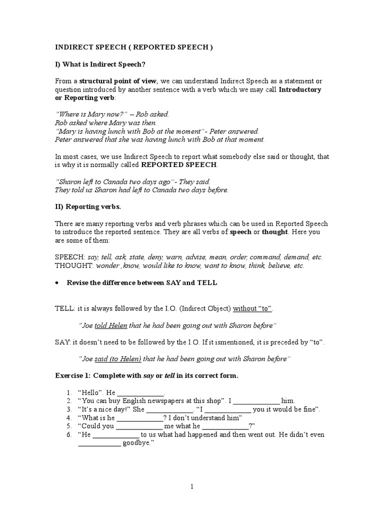 Indirect Speech Notes | PDF | Languages | Language Arts & Discipline