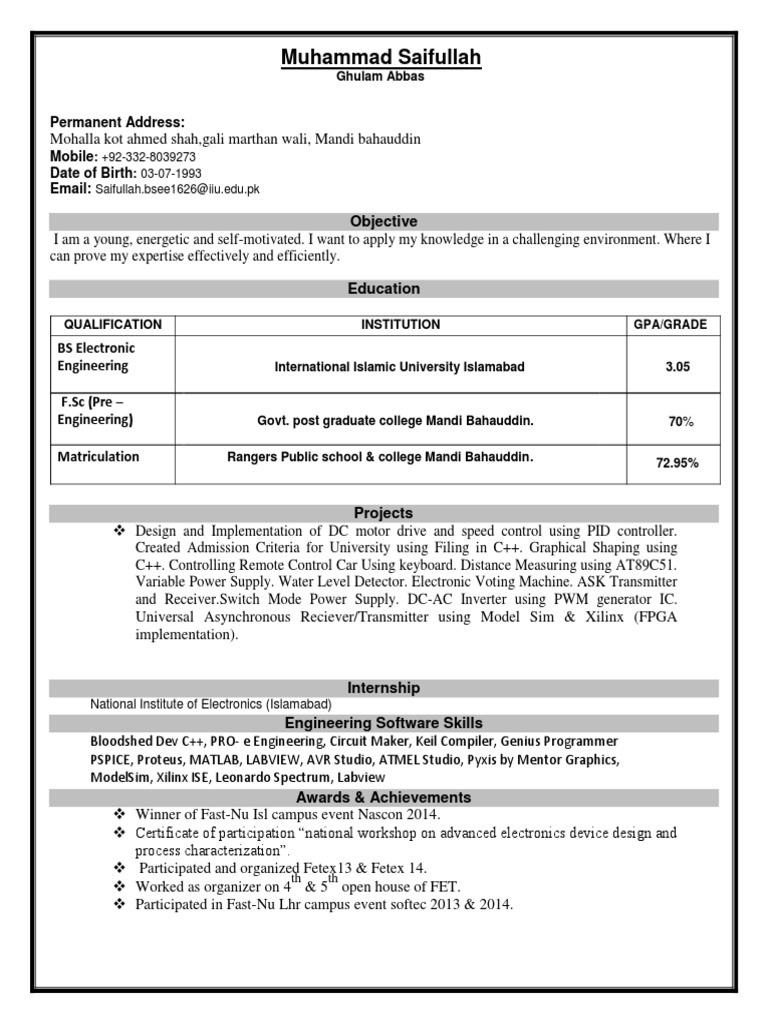 Muhammad Saifullah: Objective | PDF