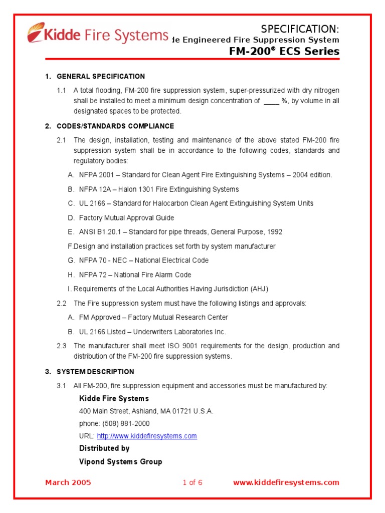 Kidde Fm-200 Ecs Spec | Valve | Firefighting