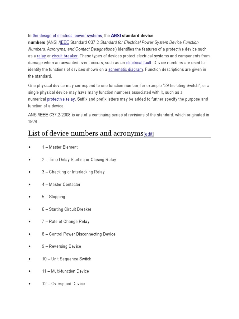 List of Device Numbers and Acronyms | PDF