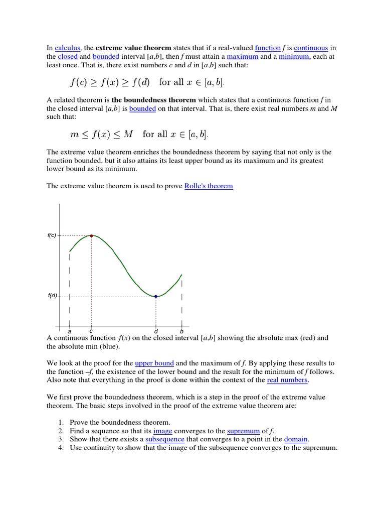 Extreme Value Theorem Pdf Maxima And Minima Functions And Mappings