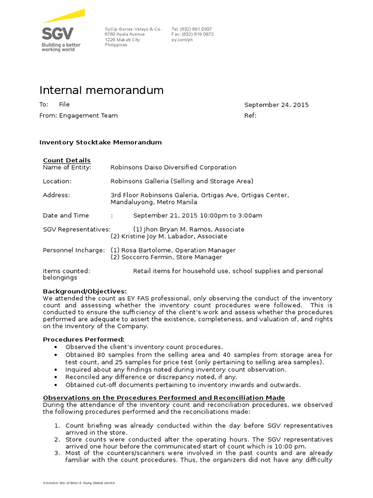 Inventory Memo | PDF | Inventory | Business