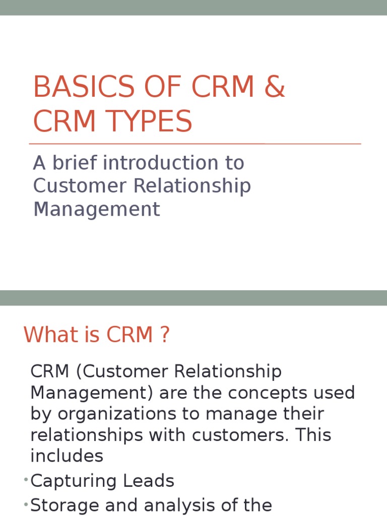 Basics of CRM & CRM Types: A Brief Introduction To Customer Relationship Management | PDF ...