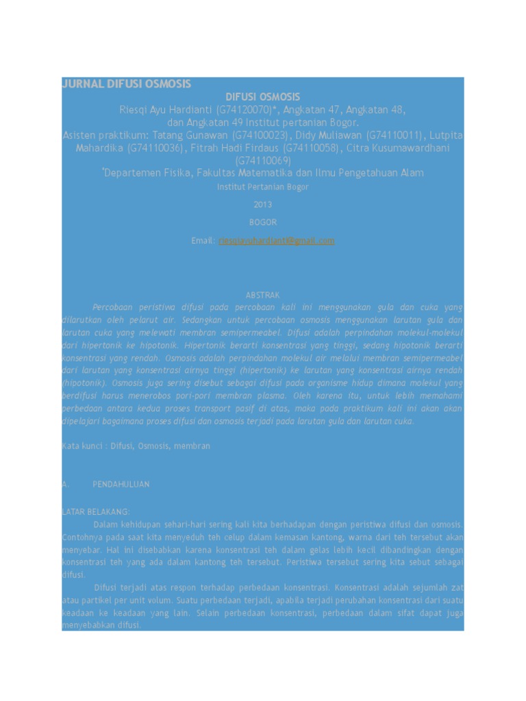 Jurnal Difusi Osmosis | PDF