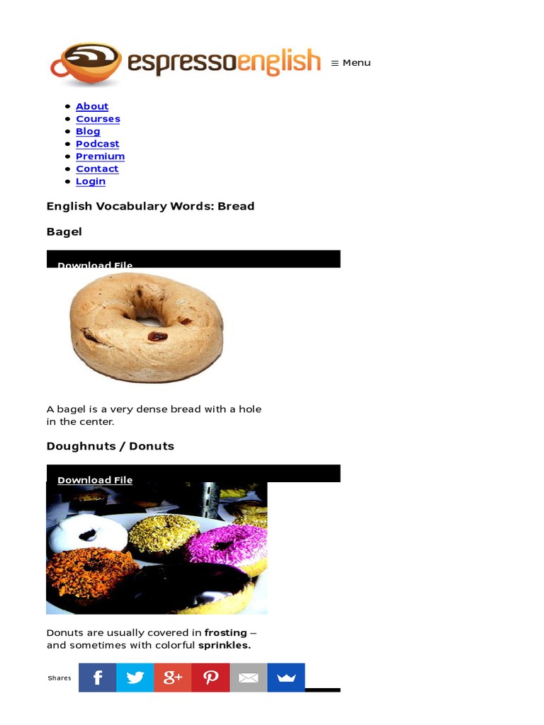 English Vocabulary Words - Bread PDF | PDF | Cooking, Food & Wine ...