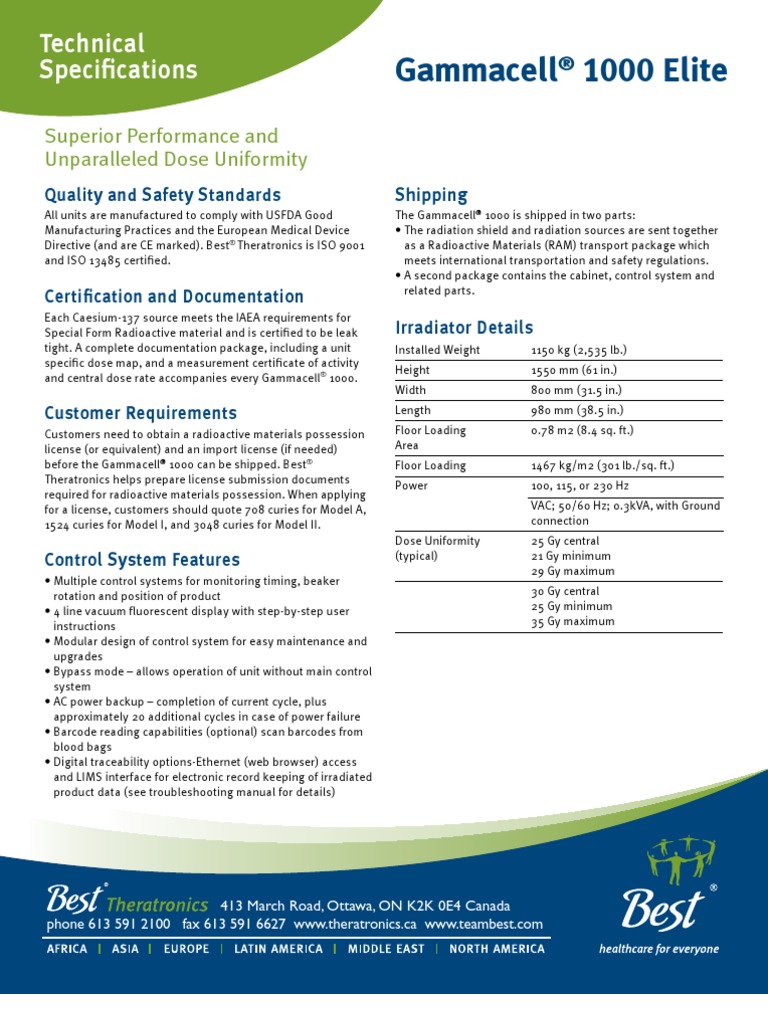 Gammacell 1000 Specs | PDF | Absorbed Dose | Barcode