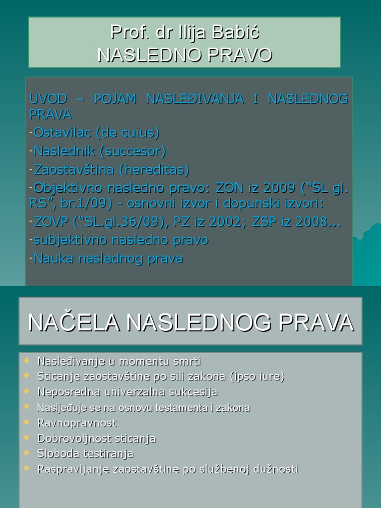 Nasledno Pravo - Pravni Fak. B. L. | PDF