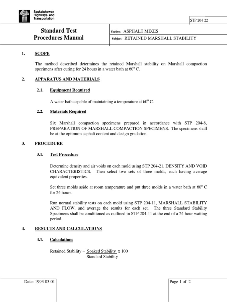 Retained Marshall Stability Testing | PDF