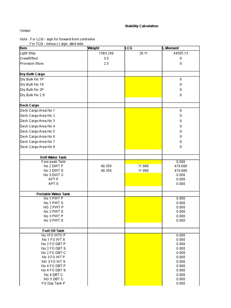Stability Calculation - General | Download Free PDF | Ships | Watercraft