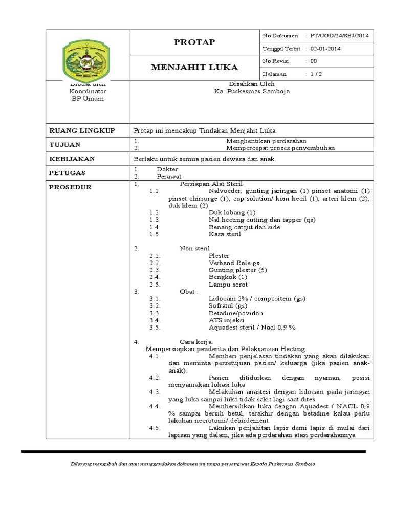 SOP Menjahit Luka | PDF