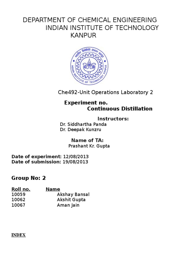 Continuous Distillation Experiment | PDF | Distillation | Separation Processes
