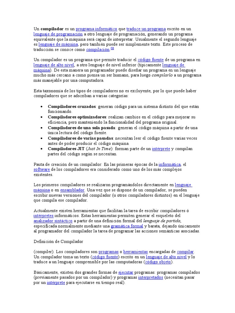 Tipos de Compiladores | PDF | Compilador | Programación
