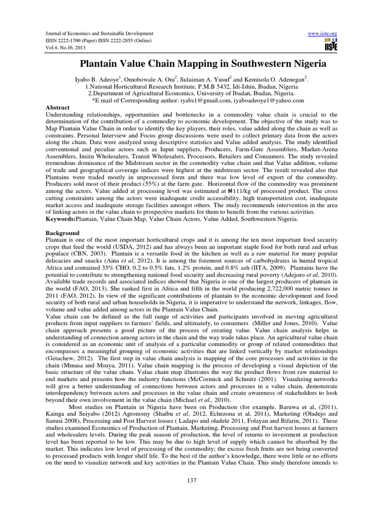 Plantain Value Chain in South West Nigeria | PDF | Value Chain | Supply ...