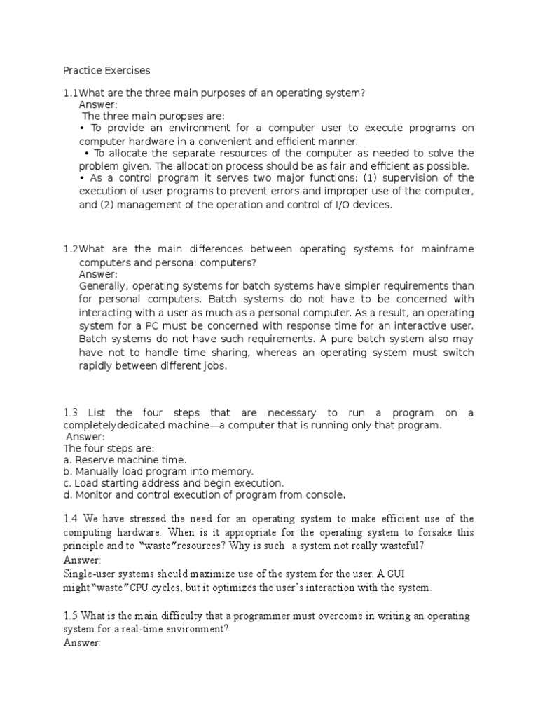 OS Concepts Chapter 1 Solutions To Practice Exercises Part 1 | PDF | Operating System | Kernel ...