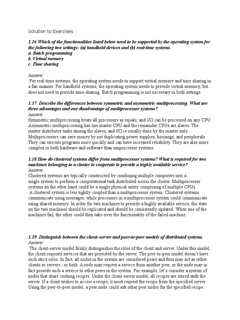 OS Concepts Chapter 1 Solutions To Exercises Part 2 | PDF | Client–Server Model | Computer Cluster
