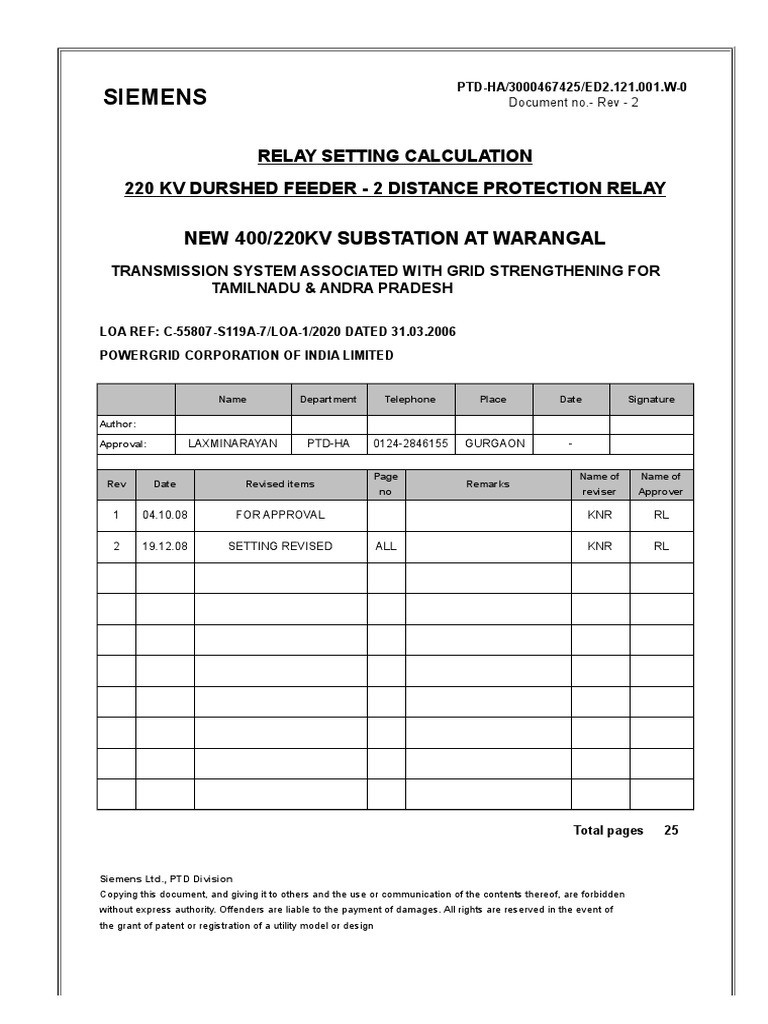7SA522 Arelay Setting Calculation | PDF | Electric Power System ...