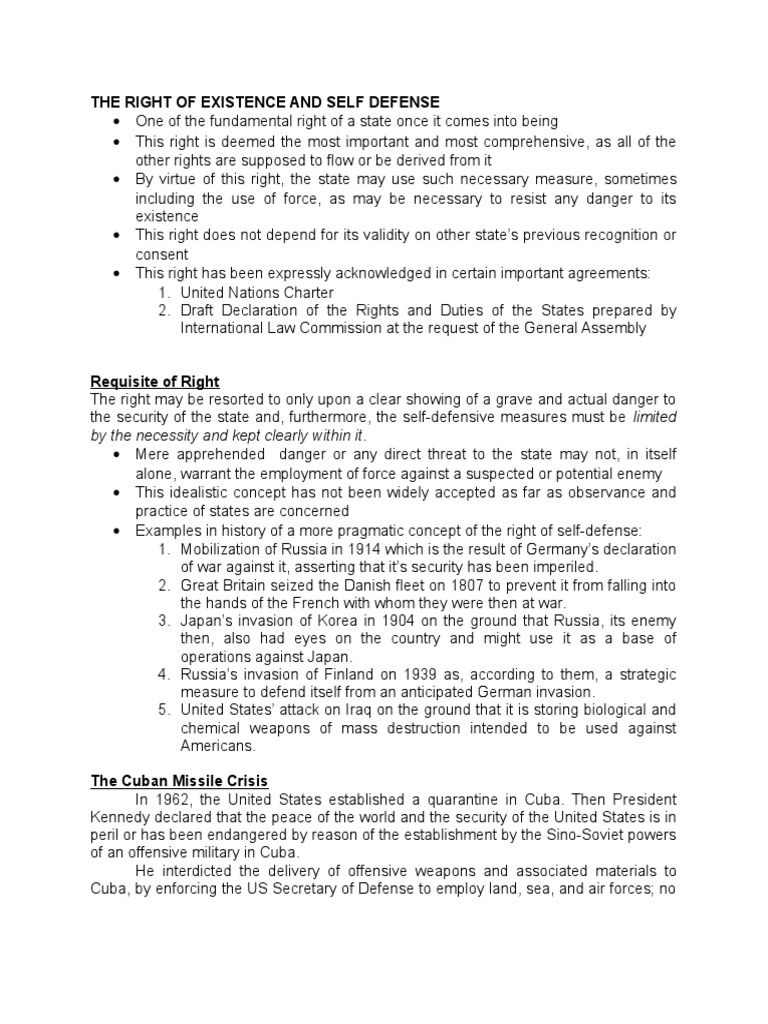 The Right of Existence and Self Defense | PDF | International Relations ...