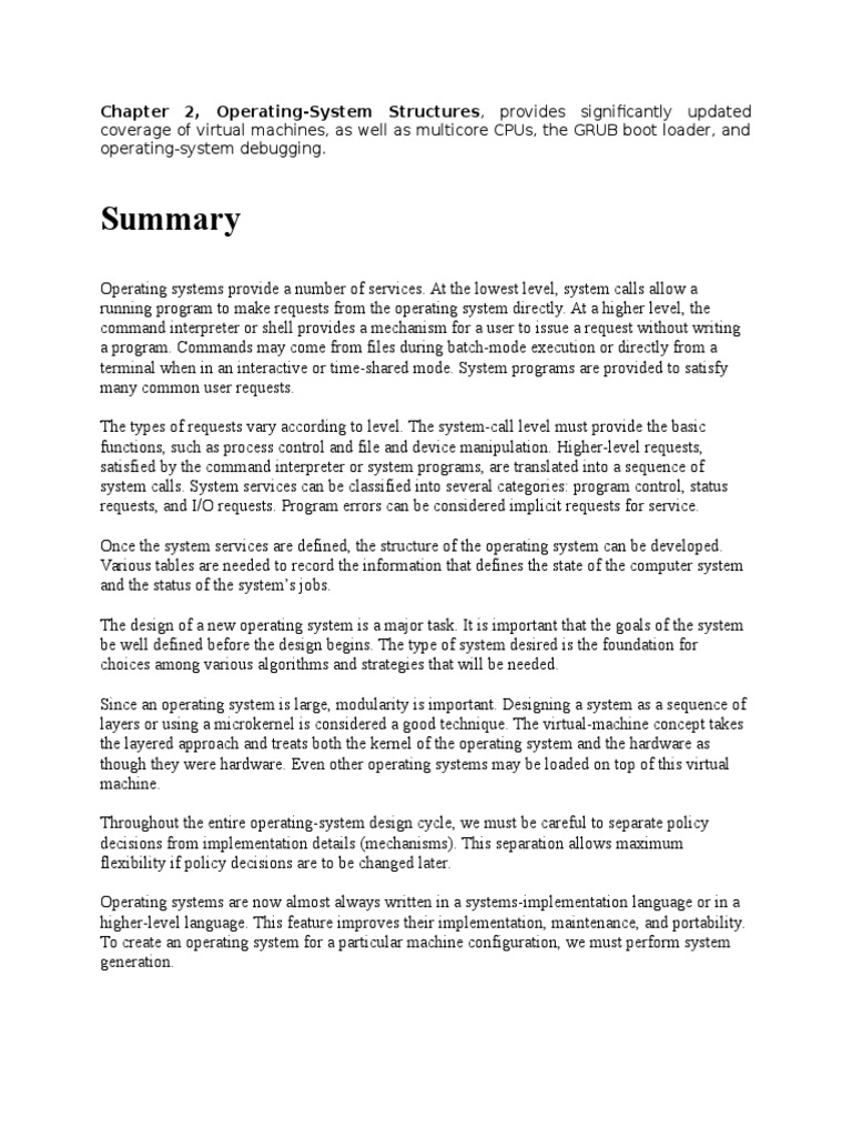 OS Concepts Chapter 2 Summary | PDF | Operating System | Computer Program