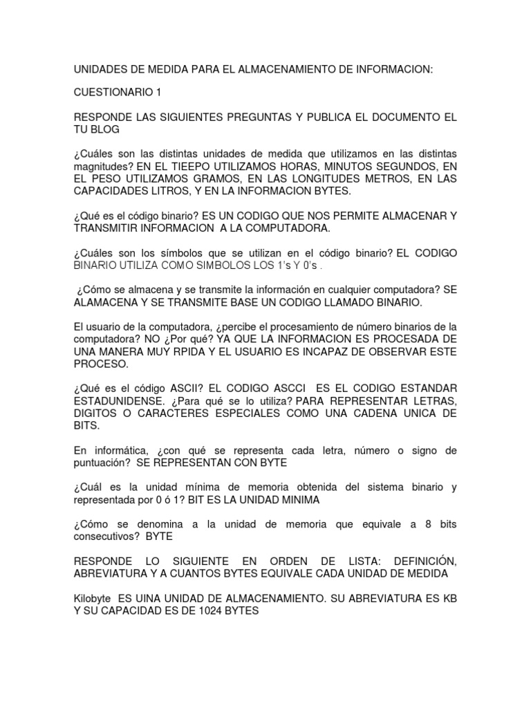 Cuestionario 1 | PDF | Byte | Poco