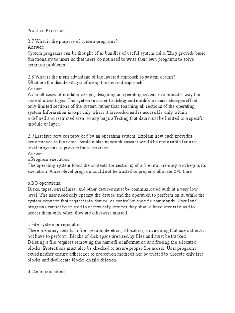 OS Concepts Chapter 2 Solution To Practice Exercises Part 2 | PDF ...