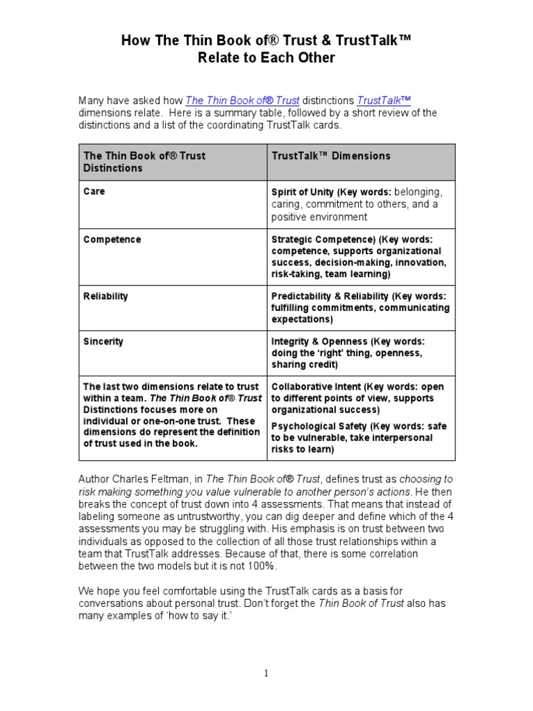 Trusttalk and Thin Book of Trust | PDF | Trust (Emotion) | Risk