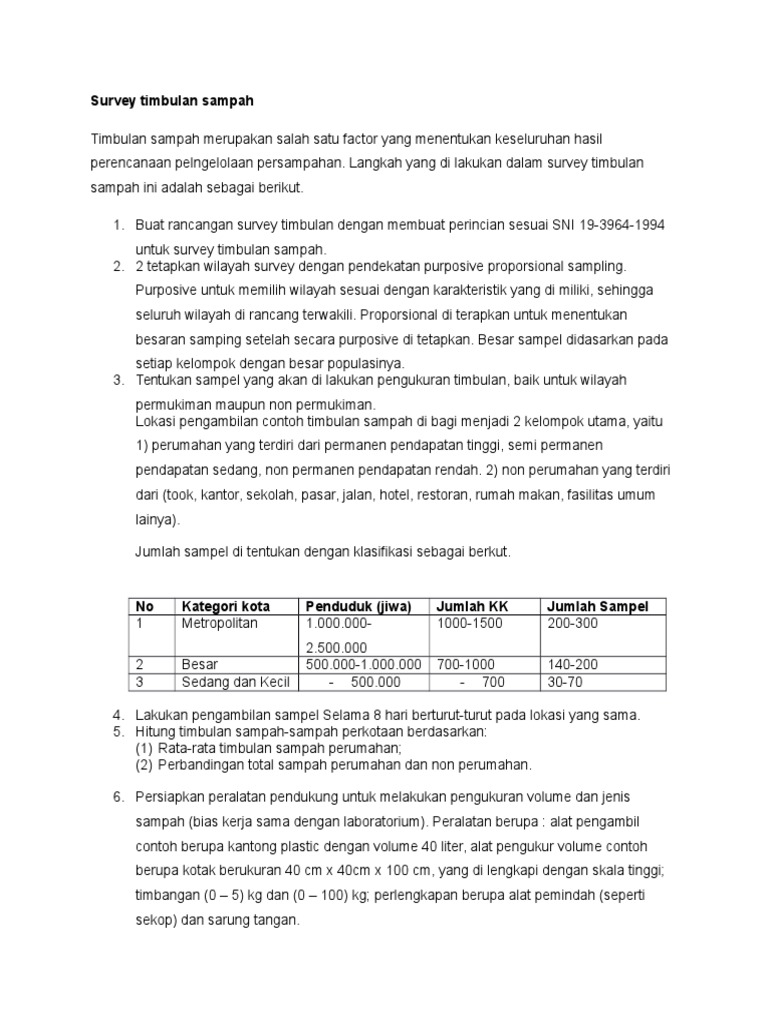 Survey Timbulan Sampah | PDF