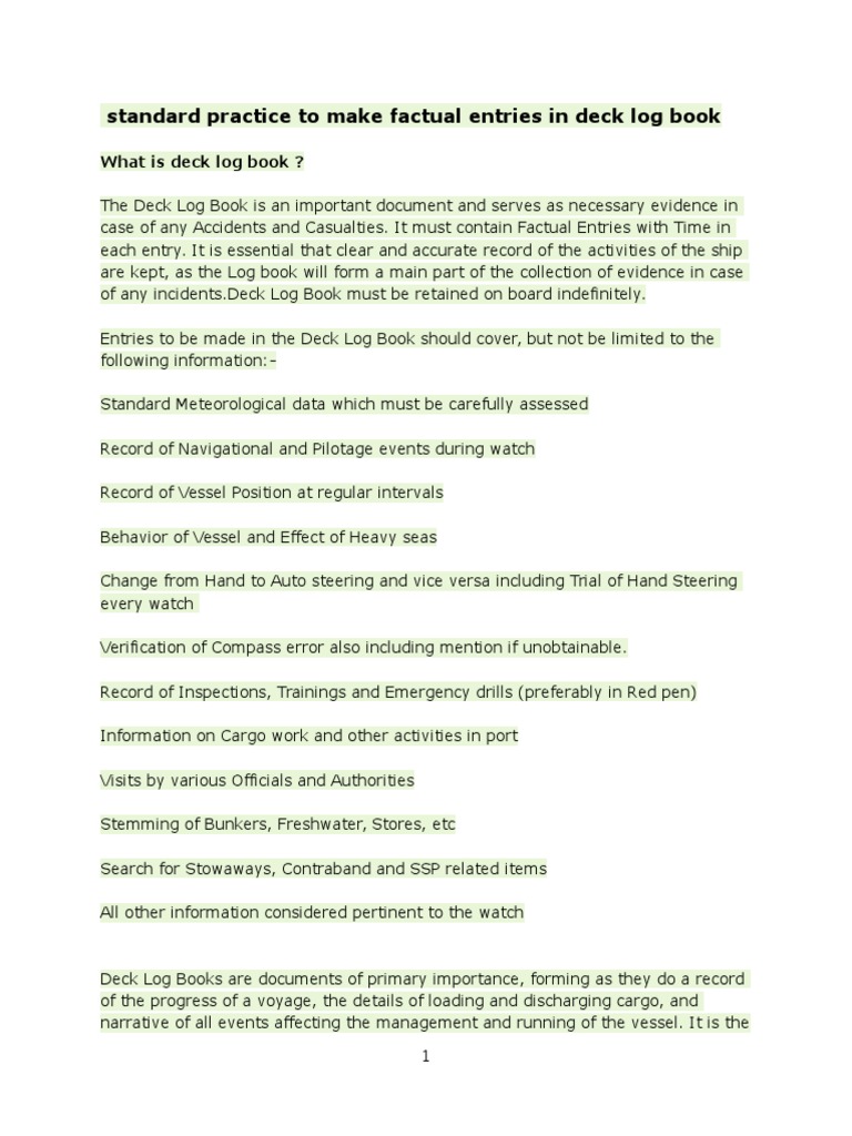 Standard Practice To Make Factual Entries in Deck Log Book | PDF | Business