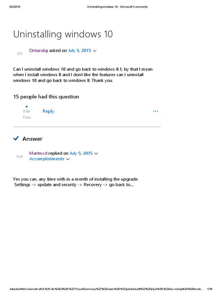 Uninstalling Windows 10 - Microsoft Community | PDF | Operating System ...