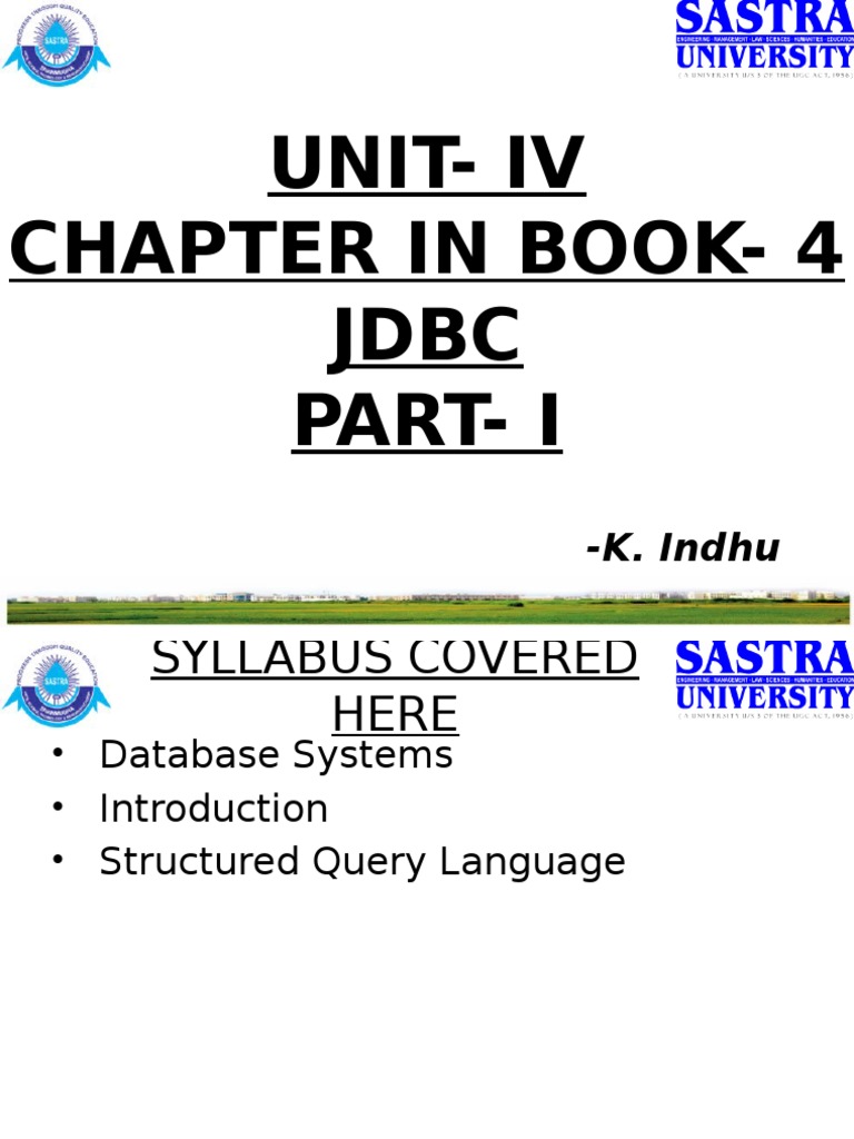 Unit-Iv Chapter in Book - 4 JDBC Part - I: - K. Indhu | PDF | Sql ...