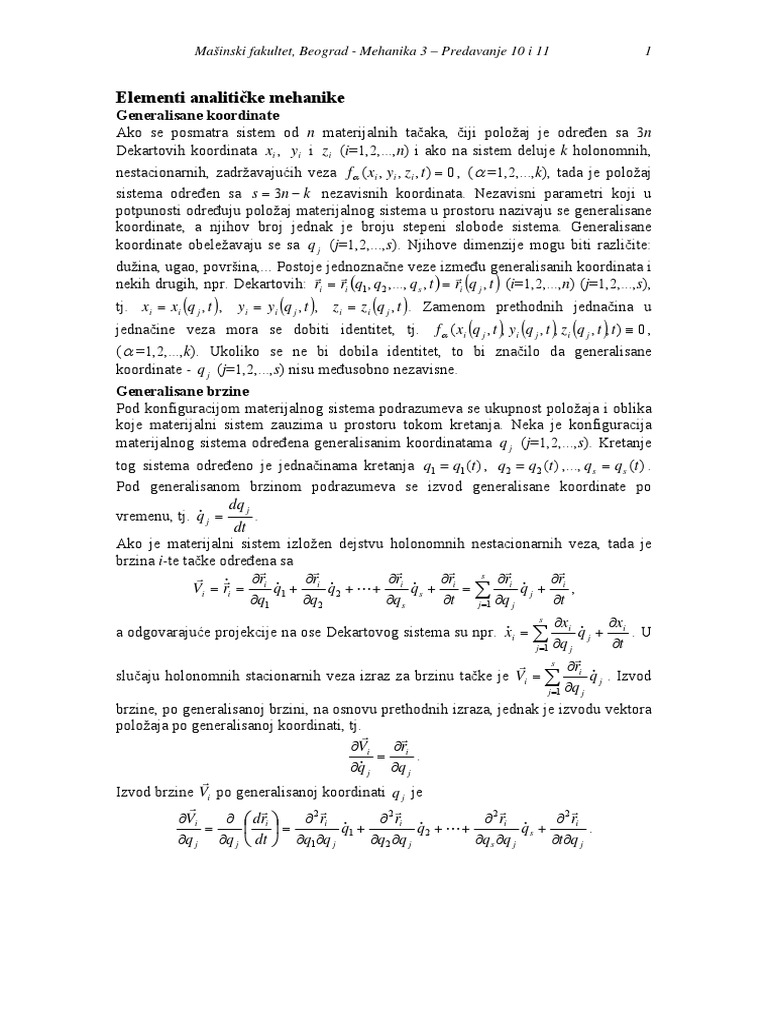 Mehanika Dinamika Predavanje | PDF