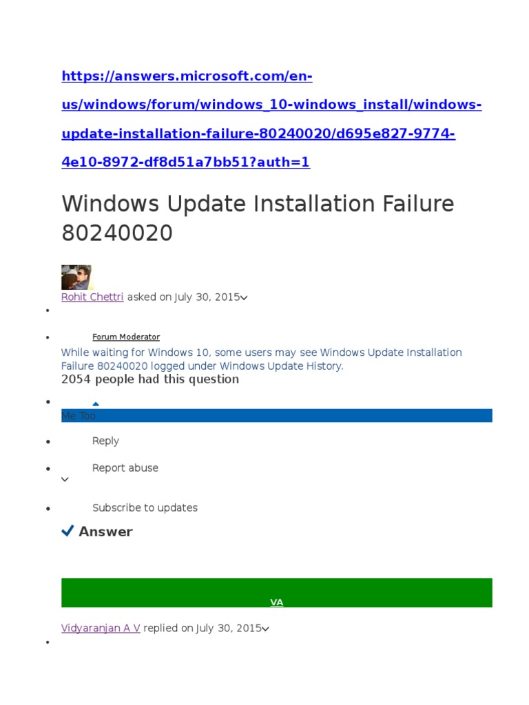Windows Update Installation Failure 80240020 | PDF | Windows 10 ...