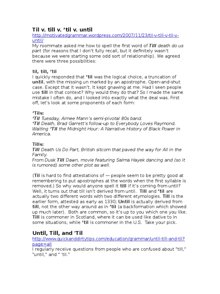 Til v. Till v. 'Til v. Until | PDF | English Language | Linguistics