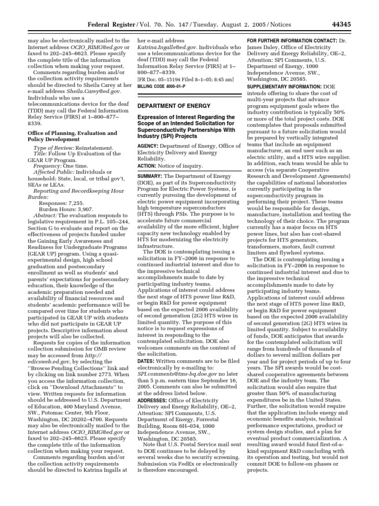 Notice: Grants and Cooperative Agreements Availability, Etc.: Superconductivity Partnerships ...