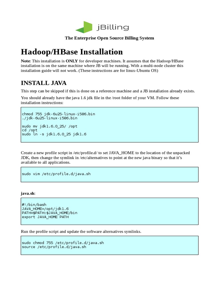 Hadoop/Hbase Installation: Install Java | PDF | Apache Hadoop | Directory (Computing)