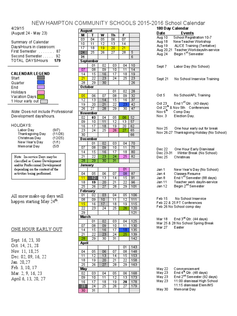 2015-2016 Final Calendar | PDF