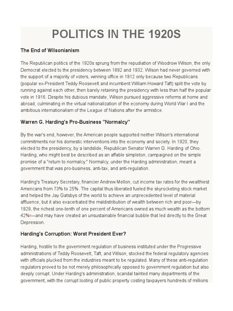 Politics in 1920s Close Reading | PDF | Herbert Hoover | Calvin Coolidge