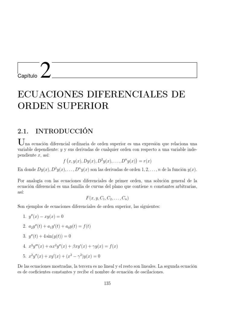Ecuaciones Diferenciales de Orden Superior | PDF
