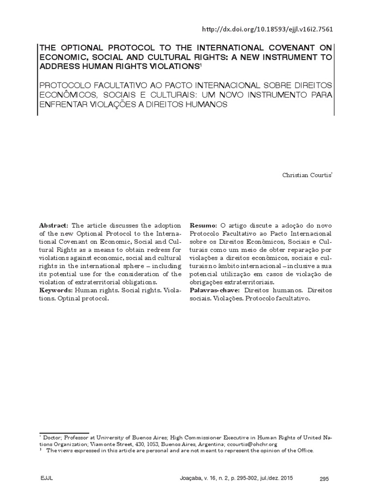The Optional Protocol To The International Covenant On Economic, Social ...