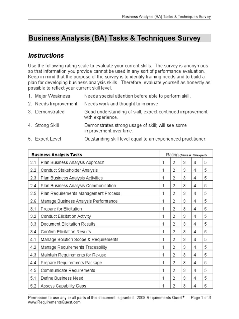 BA Skills Assessment Tasks Techniques | PDF | Business Analysis ...