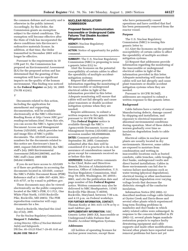 Federal Register / Vol. 70, No. 146 / Monday, August 1, 2005 / Notices ...