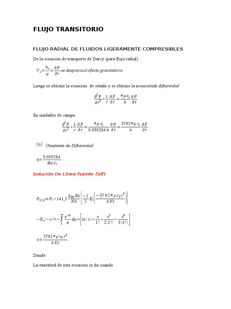 Ecuaciones de Flujo Transitorio Radial | PDF | Física teórica | Física ...
