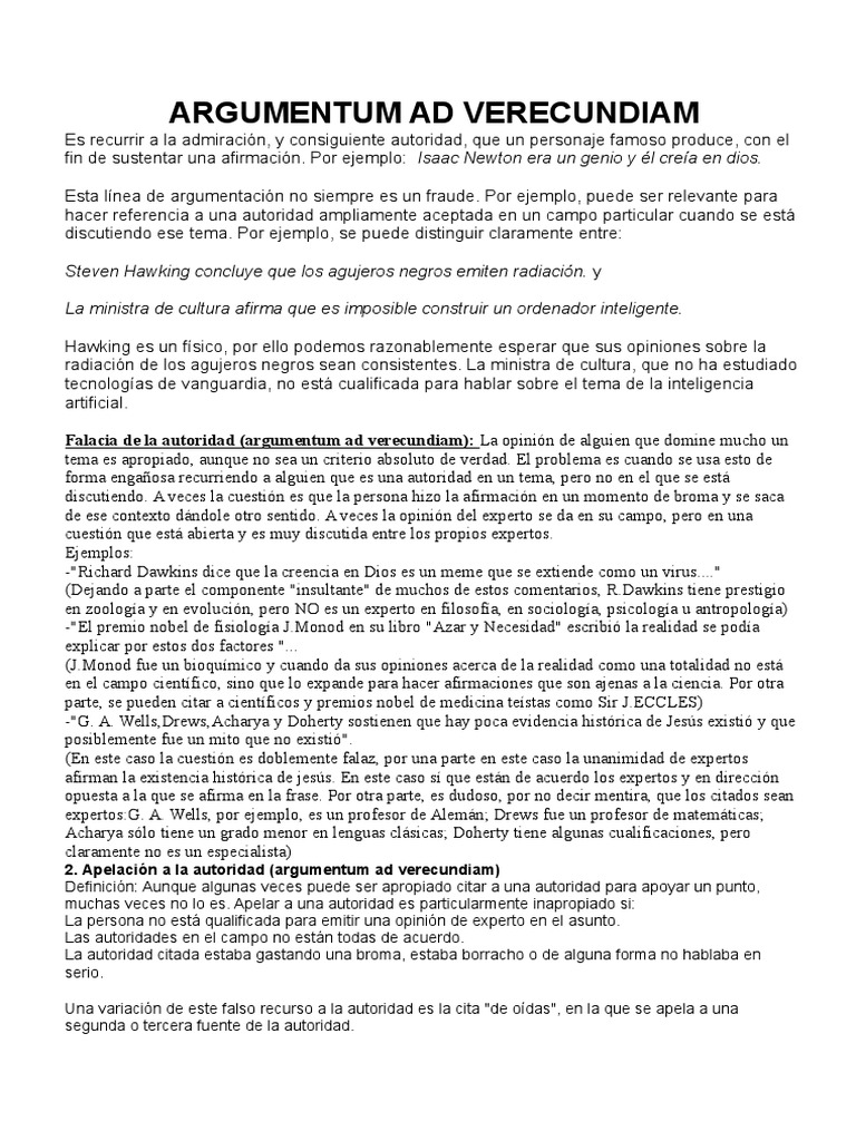 Argumentum Ad Verecundiam | PDF | Falacia | Epistemología
